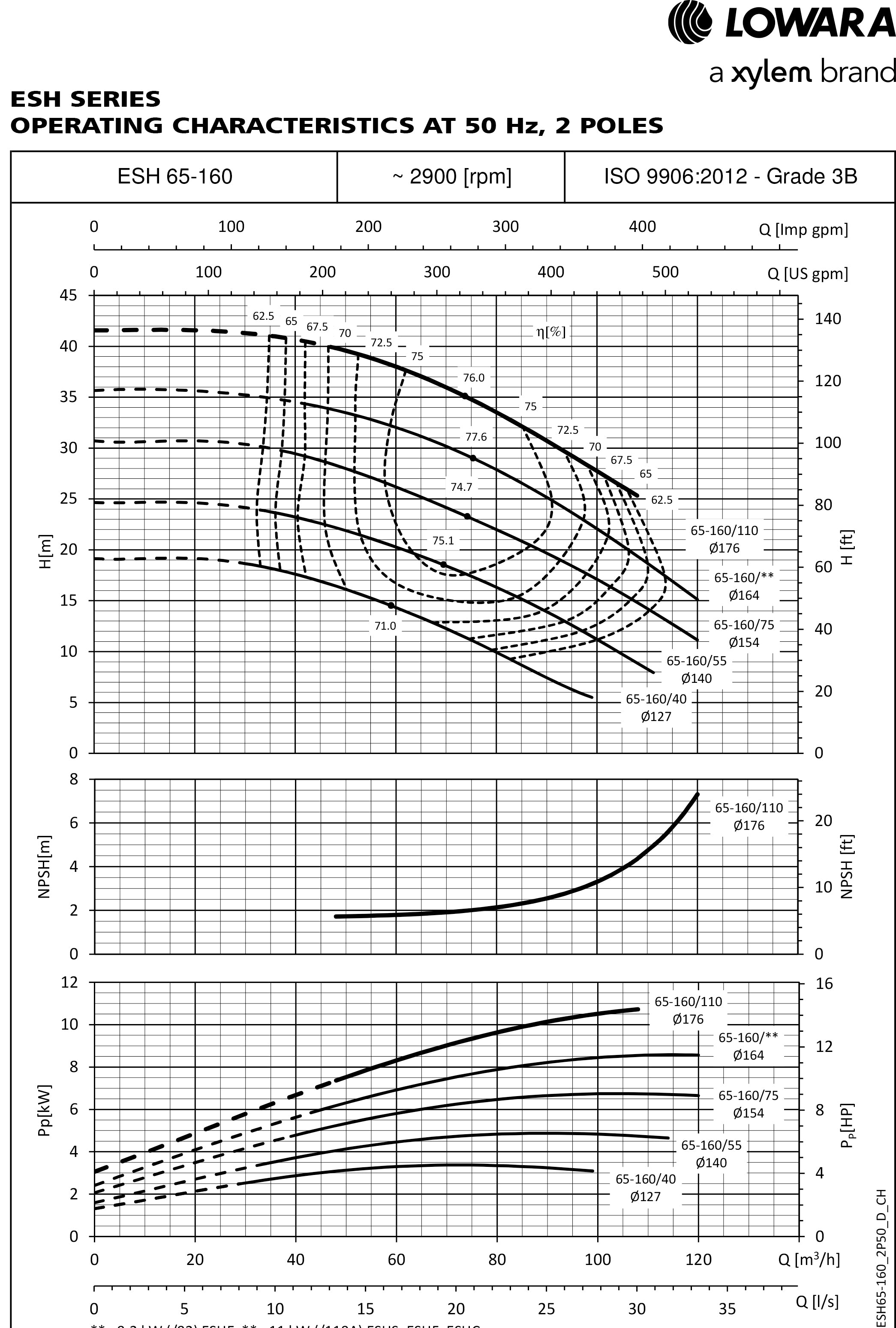Lowara e-SH Surface Flanged Pump – Flowrate